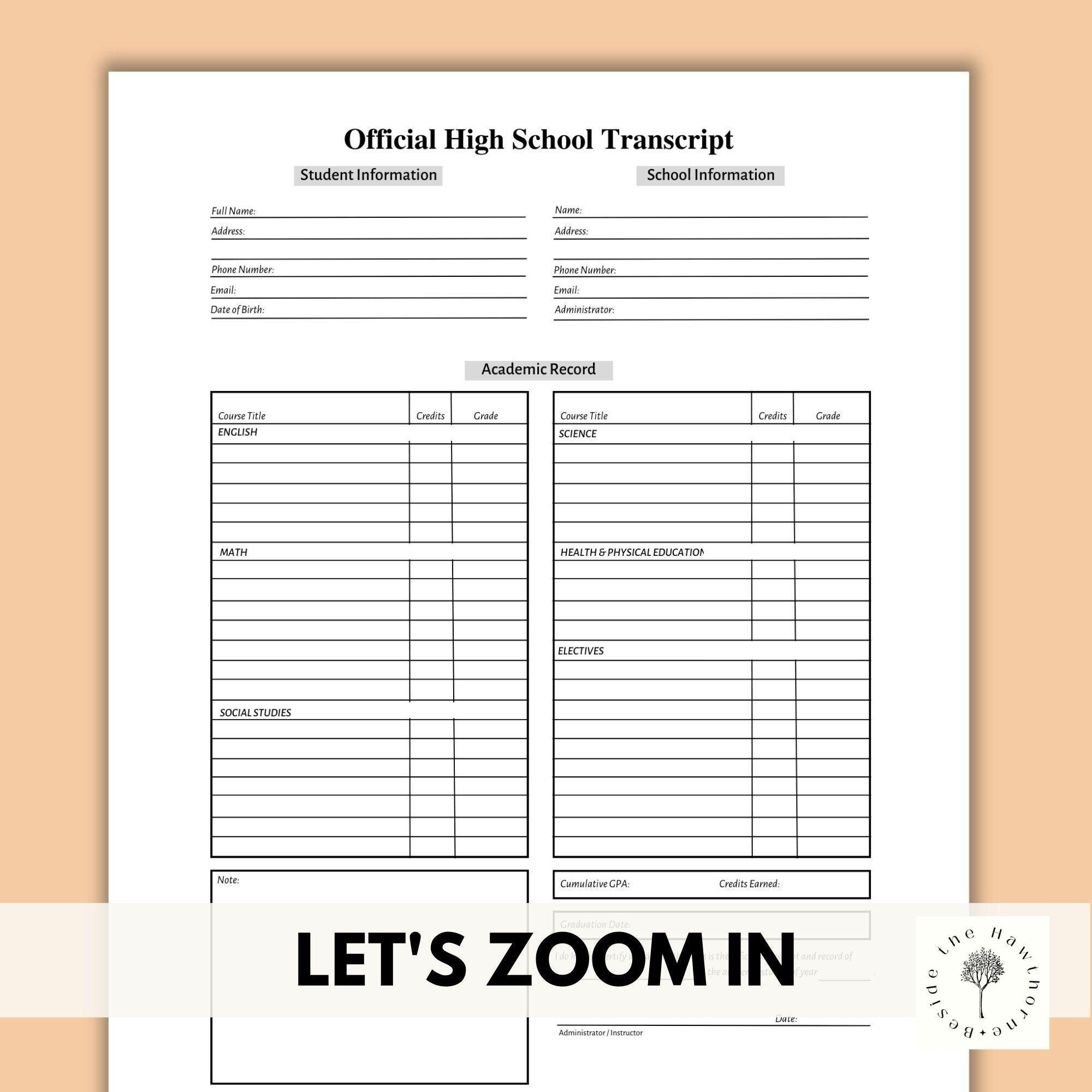 Official High School Transcript for Homeschoolers | Editable Homeschool ...
