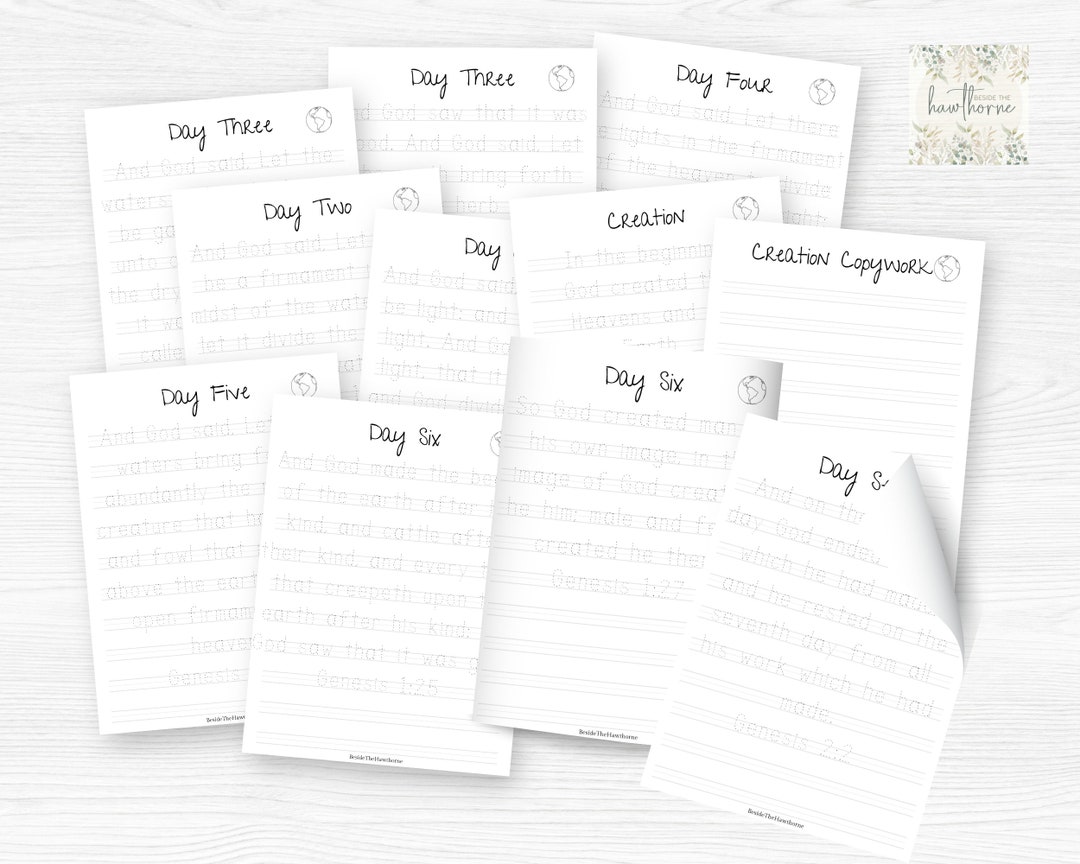 Days of Creation Copywork Pages, Creation Days Copywork, Homeschooling ...