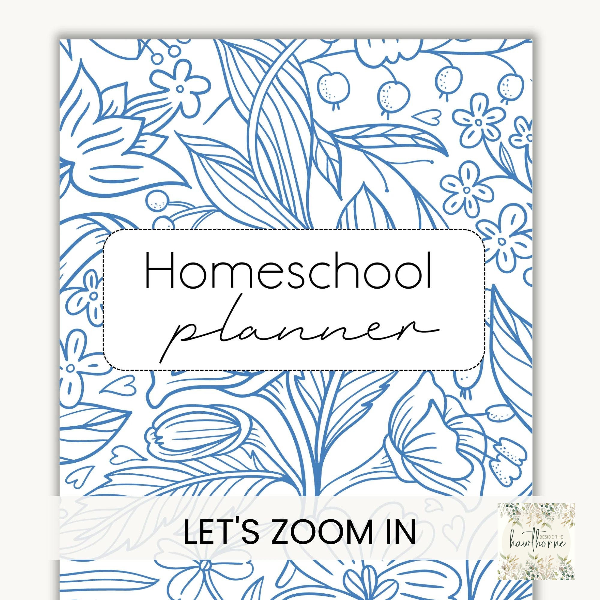 Homeschool Planner Cover, Blue Flowers, Homeschooling Planner Printable ...