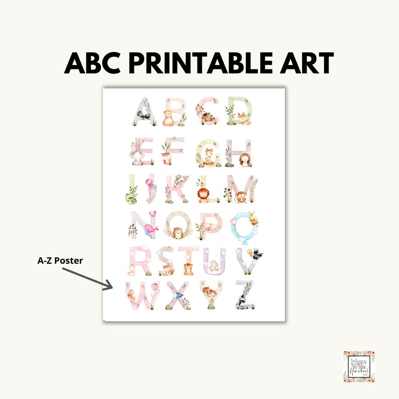 Watercolor Alphabet Wall Art | ABC Wall Poster for Classroom or Nursery ...