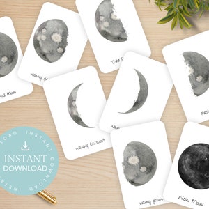 Moon Phase Cards, Lunar Phases Flash Cards, Homeschool Printables ...