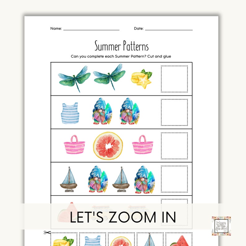 Summer Cut and Paste Patterns Activity Worksheets for Preschoolers ...