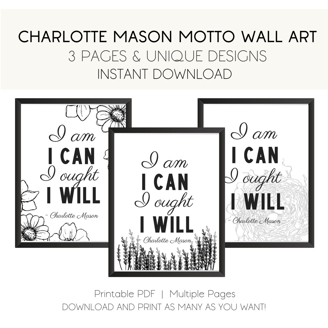 Charlotte Mason Motto Wall Art, Homeschool Room Decor, Binder Dividers ...