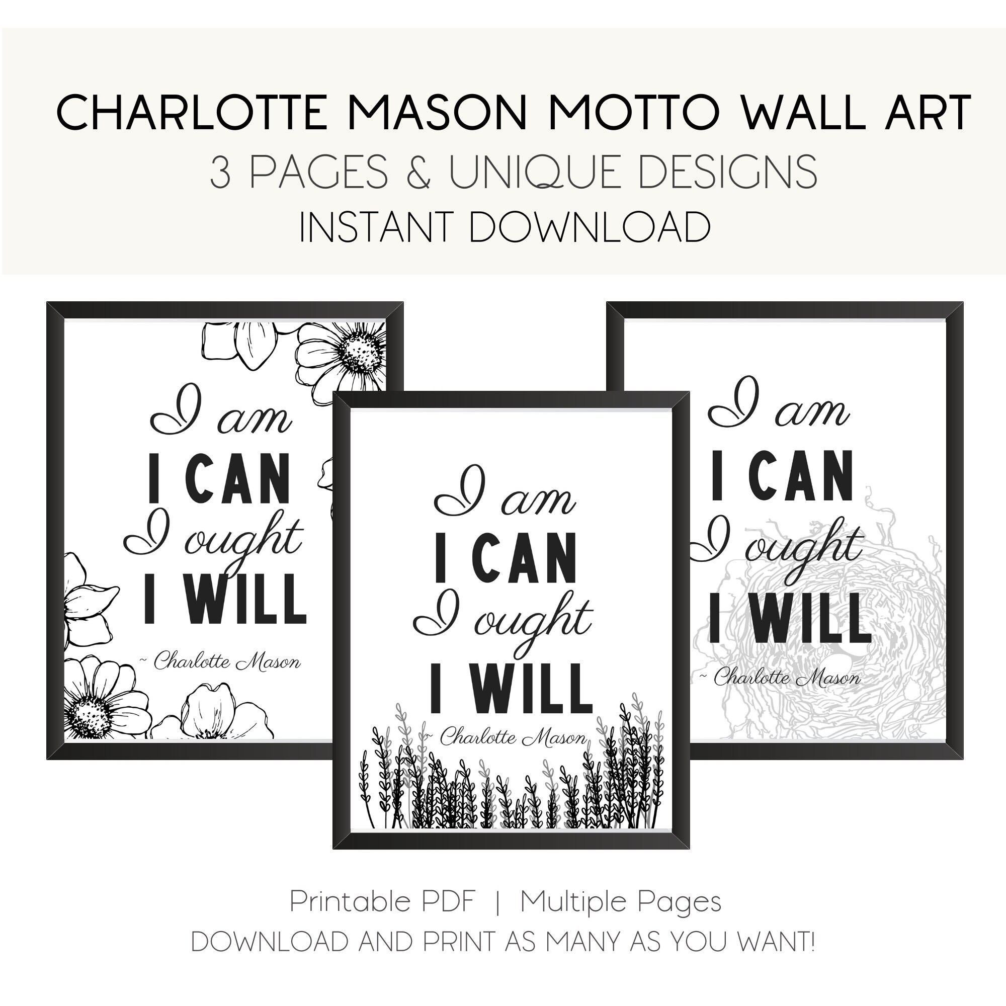 Charlotte Mason Motto Wall Art, Homeschool Room Decor, Binder Dividers ...