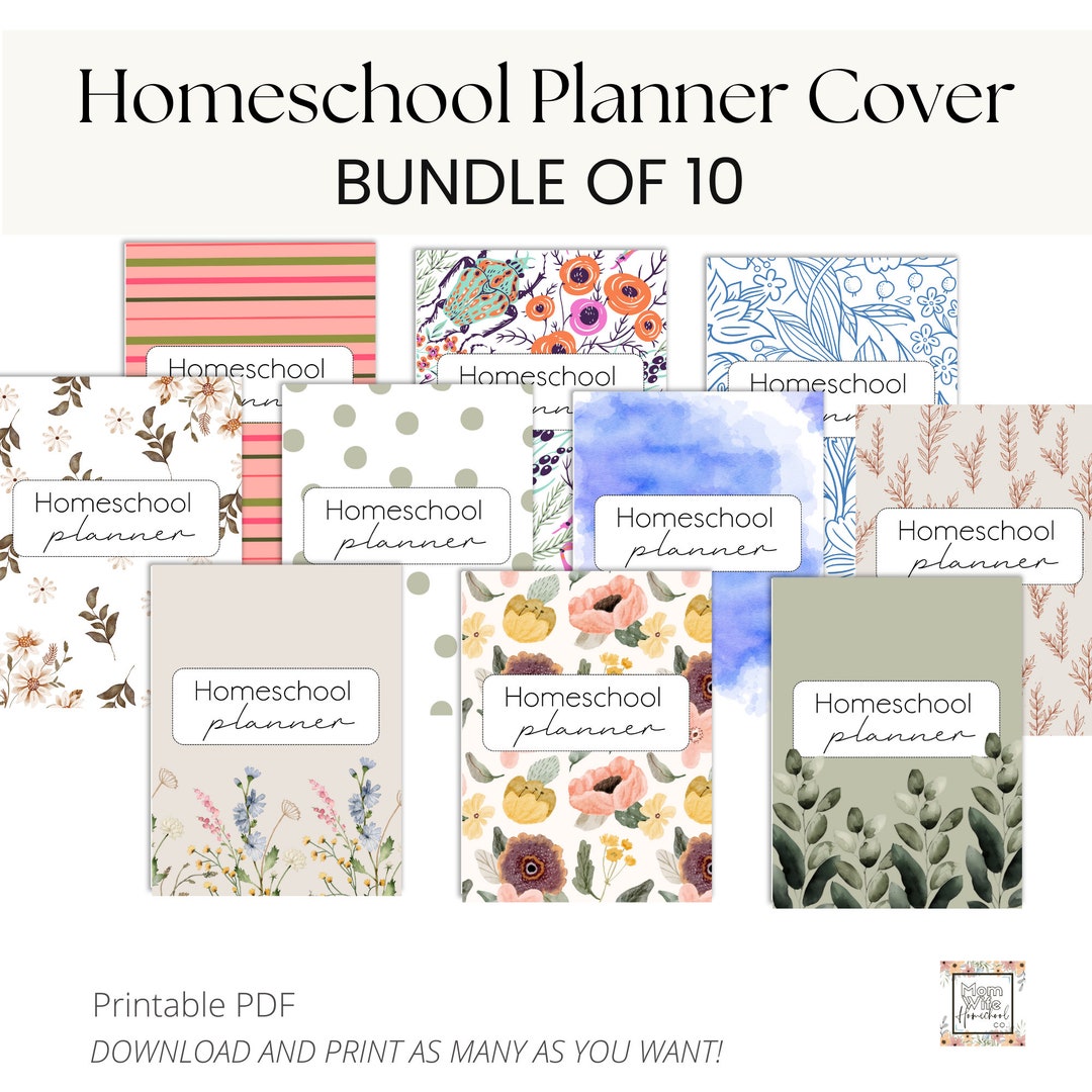 Homeschool Planner Cover Bundle, Watercolor, Florals, Stripes, Dots ...