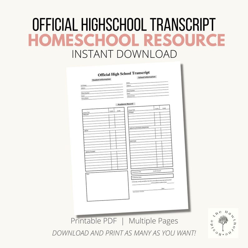 Official High School Transcript for Homeschoolers | Editable Homeschool ...
