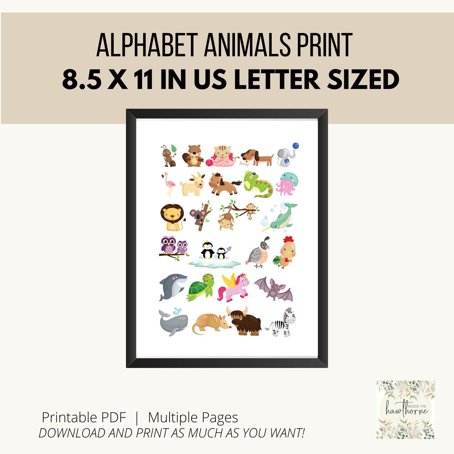 Kindergarten Alphabet Poster Printable Preschool Animal - Etsy