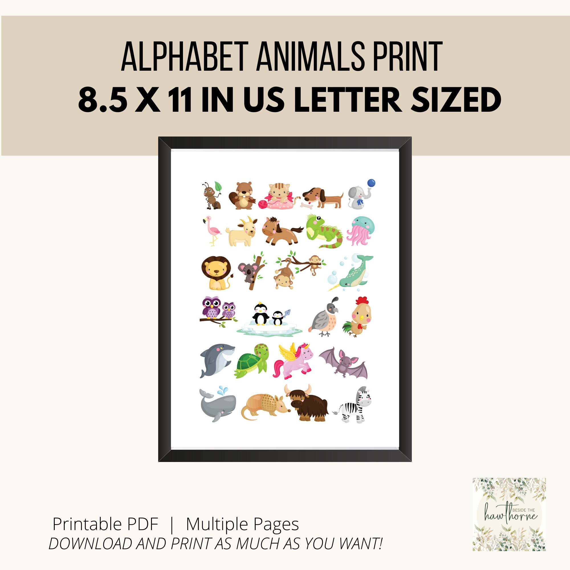 Kindergarten Alphabet Poster Printable, Preschool, Animal Letters ...