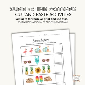 Summer Cut and Paste Patterns Activity Worksheets for Preschoolers ...