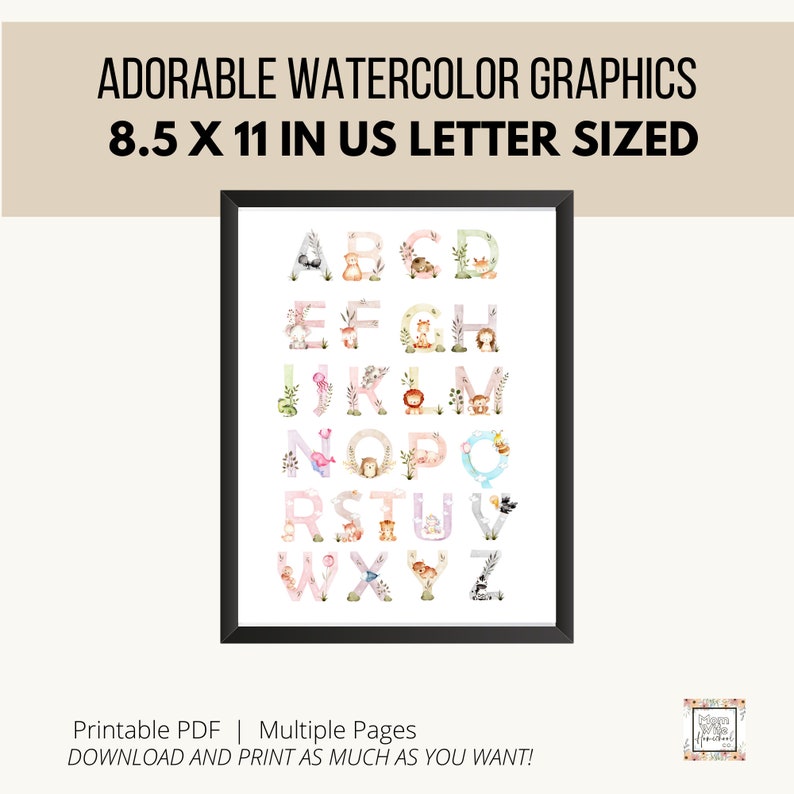 Watercolor Alphabet Wall Art | ABC Wall Poster for Classroom or Nursery ...