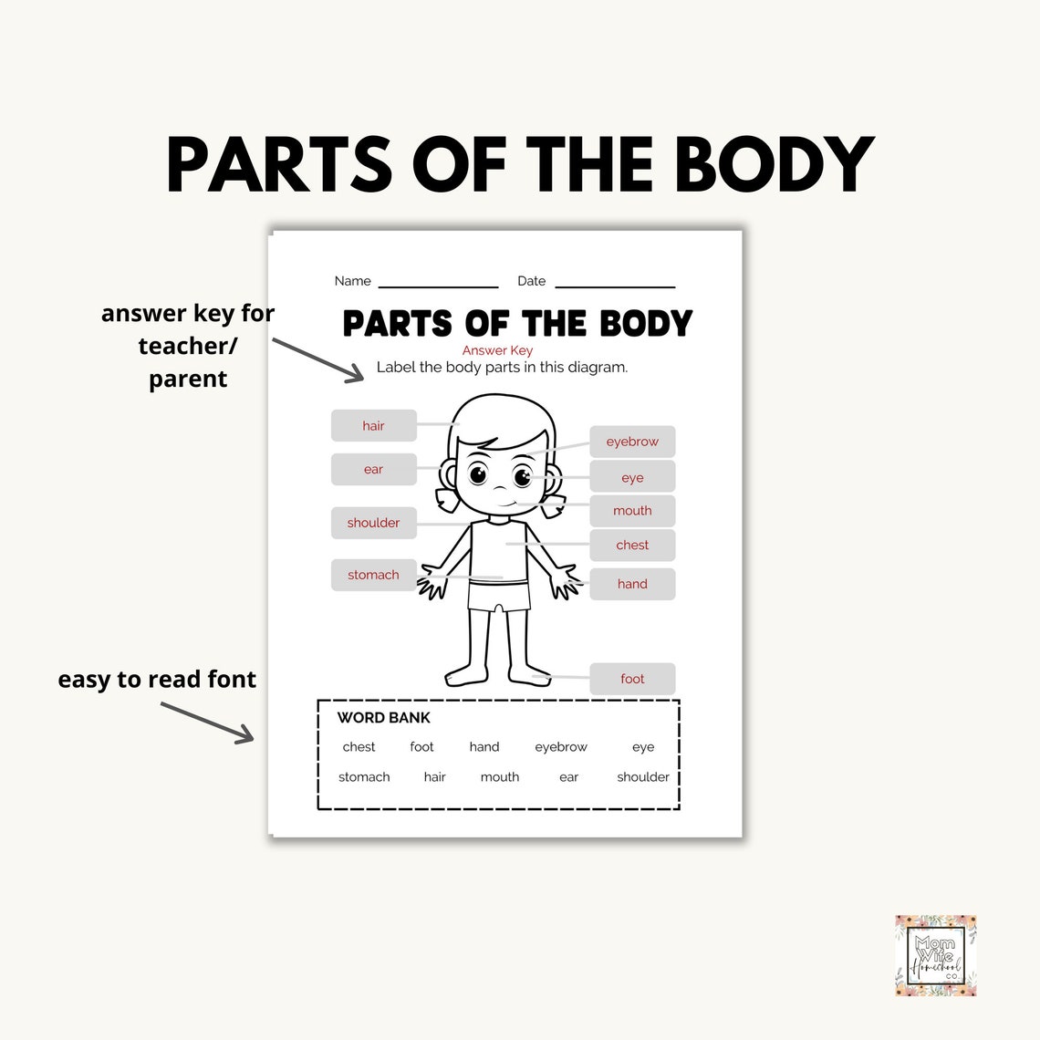 Parts of the Body for Kids Human Anatomy Worksheets Homeschool ...