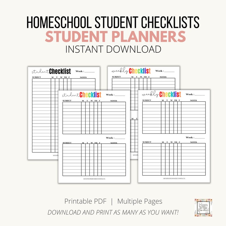 Homeschool Student Checklist Planners | Checklist for Assignments ...