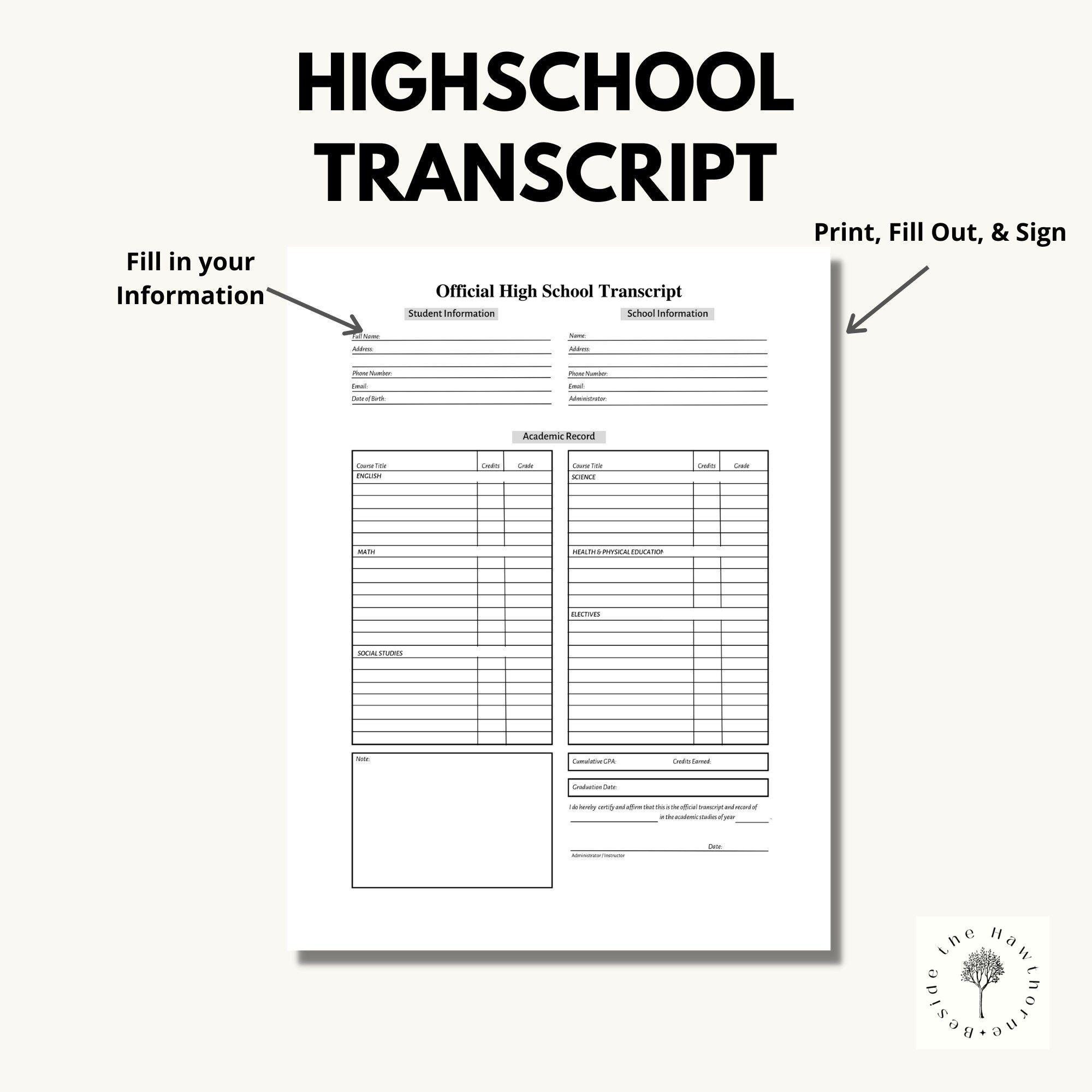 Official High School Transcript for Homeschoolers | Editable Homeschool Transcript Template ...