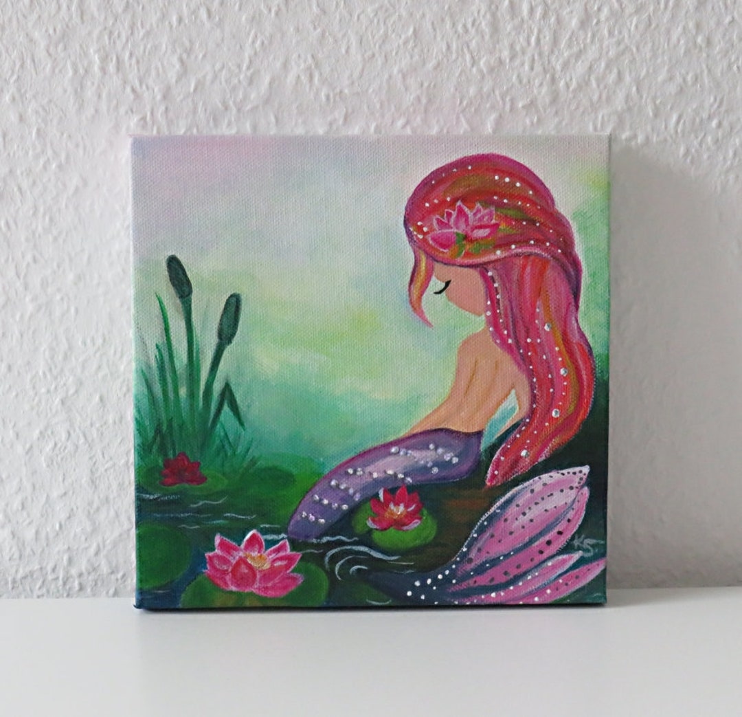 Mermaid in the Water Lily Pond...acrylic Paintings...children's Room ...
