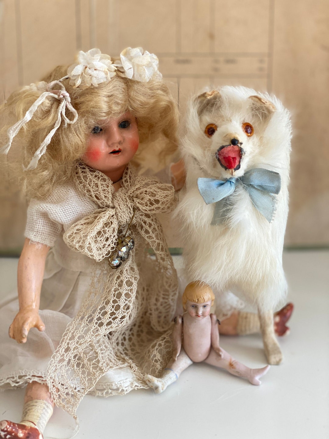 One-of-a-kind Old Antique German PUTZ Boudoir Toy Puppy Dog "loulou ...