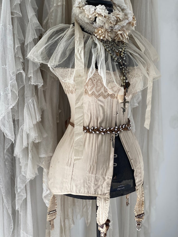 UNIQUE! True Antique French Victorian Bridal Corset 1… - Gem