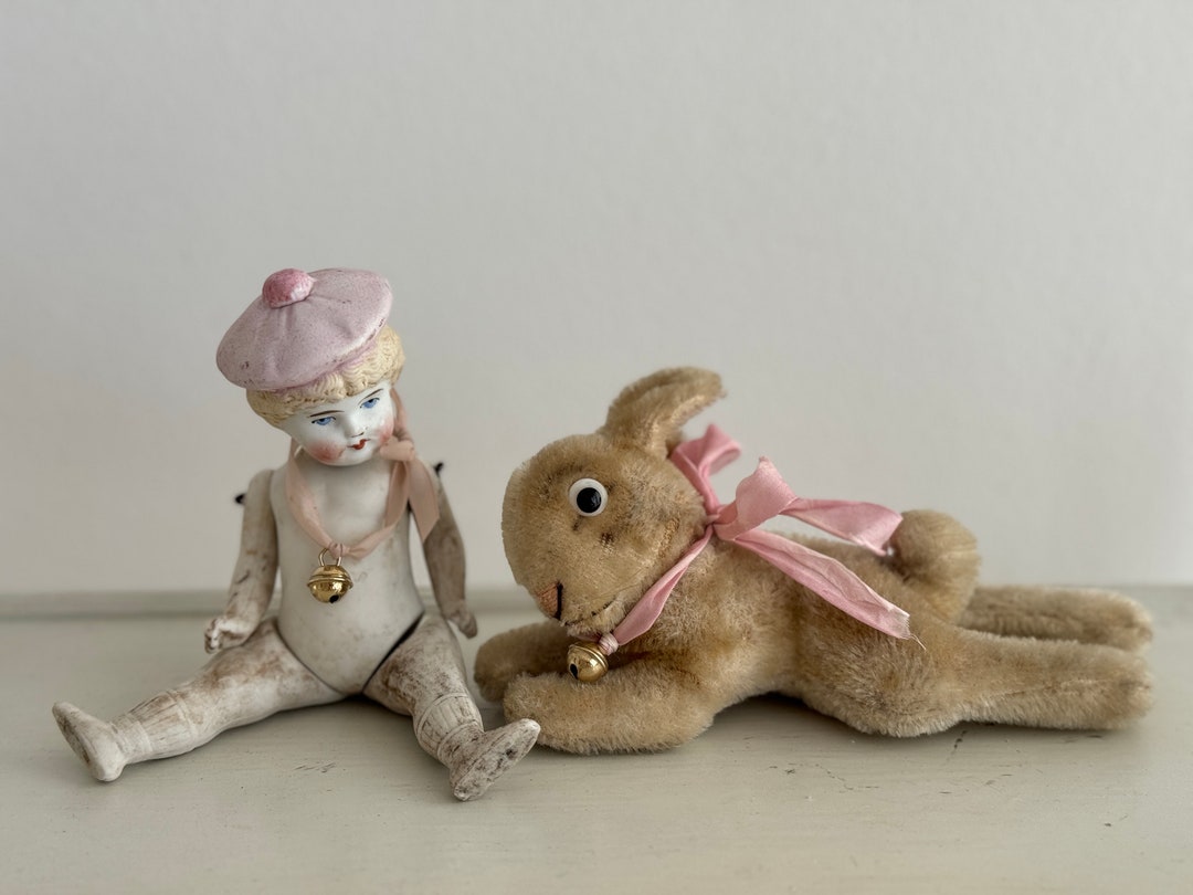 Reserved Old Vintage Toy Plush Rabbit Bunny Set googly Eyes 2 Pieces ...