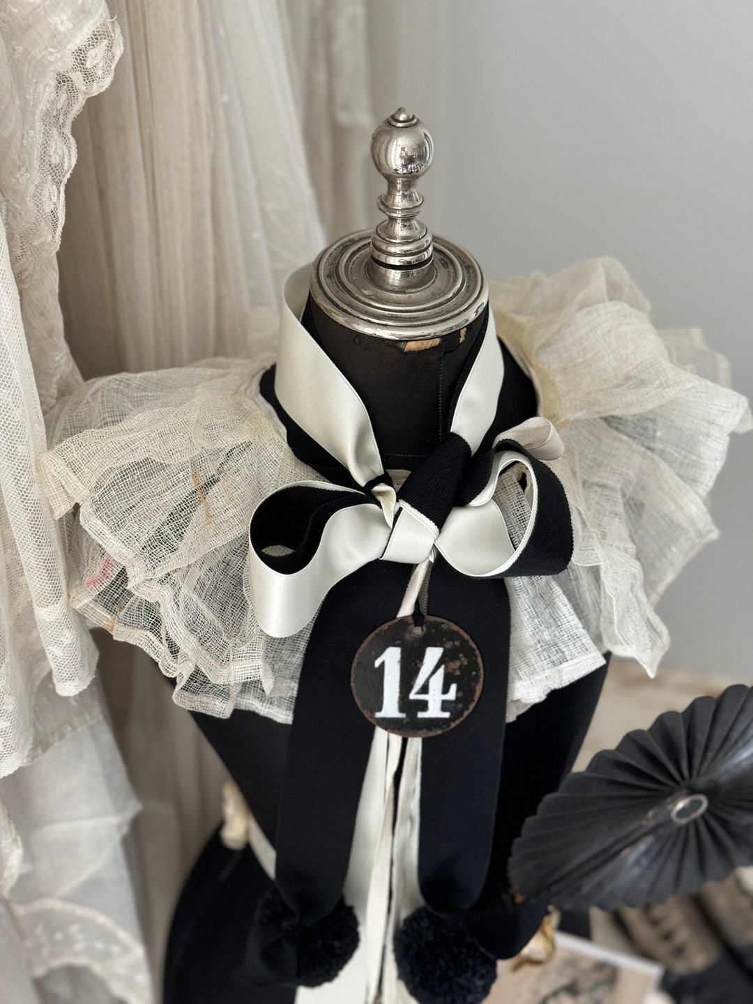 RARELY Ancient Antique PIERROT Organza Clown Costume Collar Cape Cloak ...