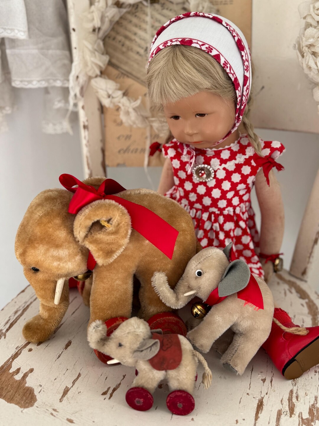 Res.!!set of 3 Old Vintage Toys, Stuffed Mohair Elephants and Elephants ...