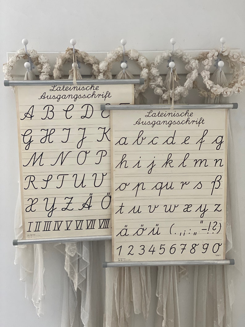 UNIQUE! Rare Very Old Antique German School Chart (linen and Wood ...