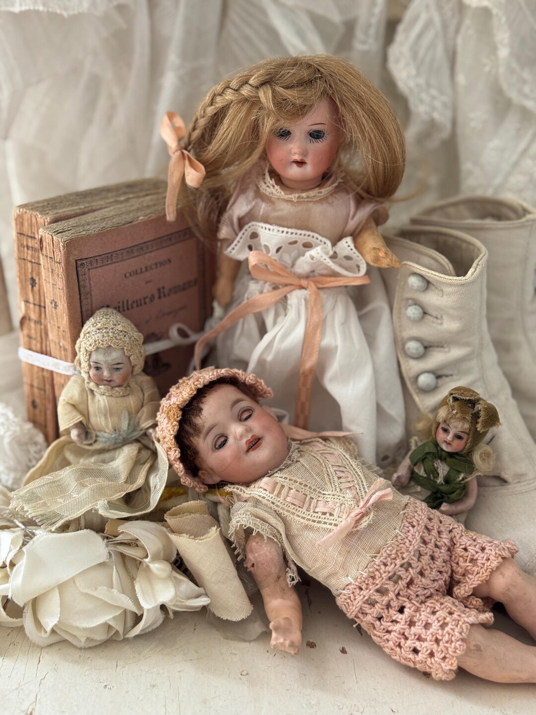 Antique Mignotte Bisque Porcelain Head Doll With Glass Eyes, Blond Real ...