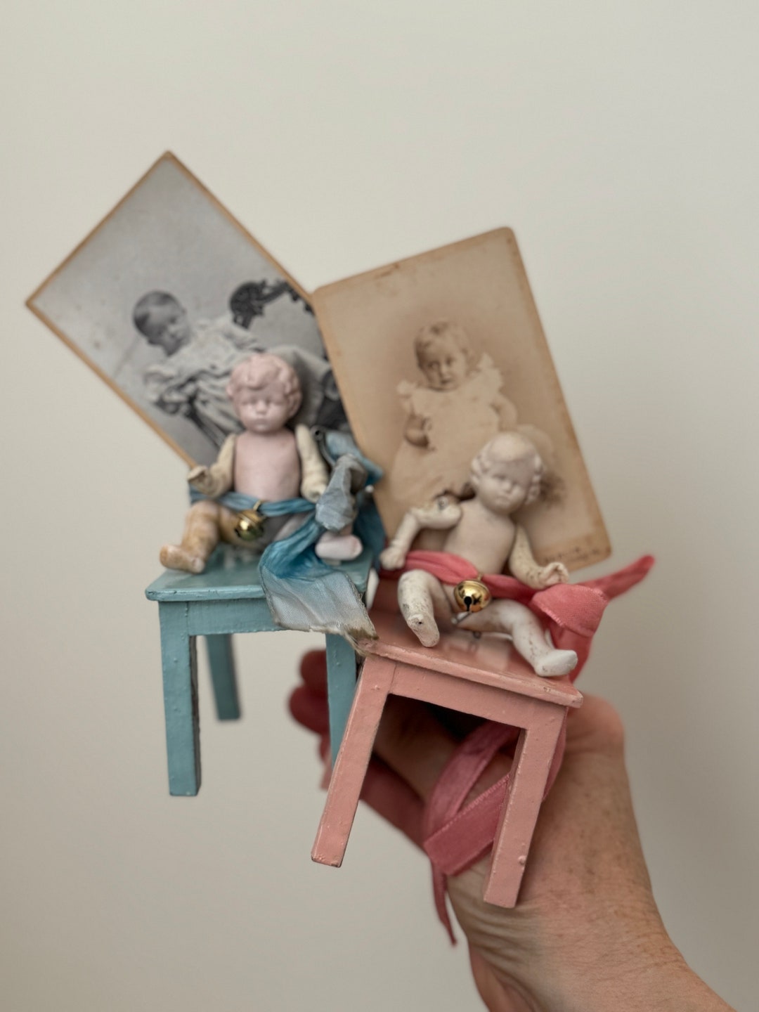 Baby Set: Antique Mignotte Porcelain Doll With Vintage Dolls Wooden ...
