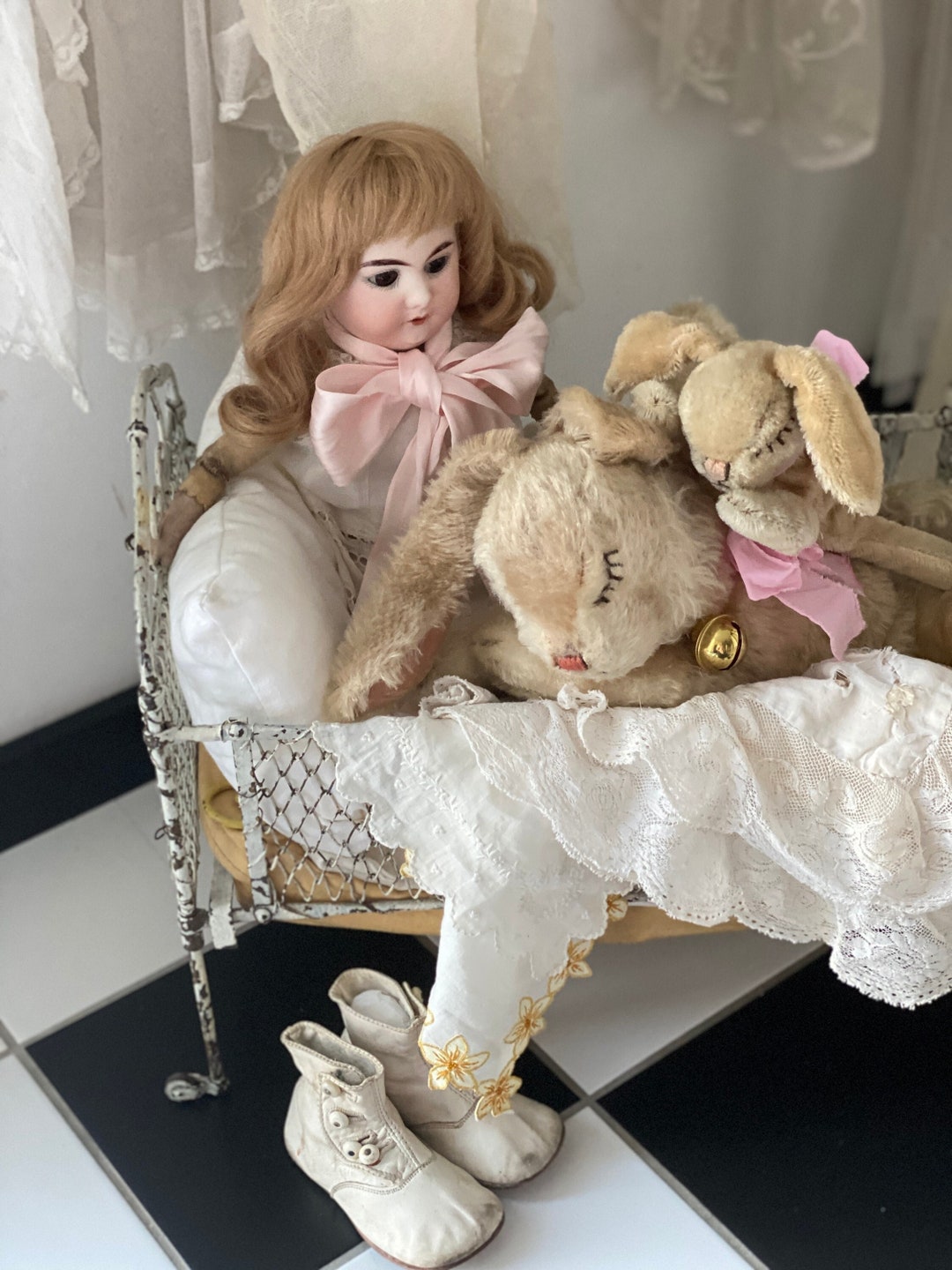VINTAGE!! Set of 2 Old German Toy Rabbits Bunnies *FLOPPY HANSI ...