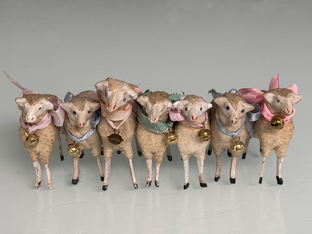 Antique Vintage PUTZ Wool Sheep With Bow PINK 1 Piece Antique German ...