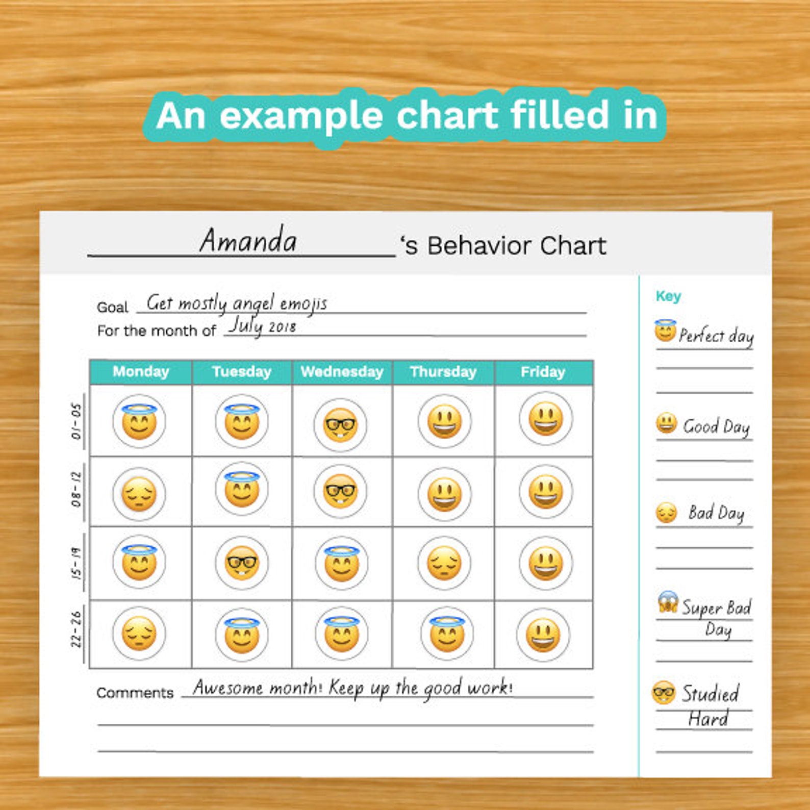 Kids Behavior Chart With Emojis Behavior Chart for Home Use - Etsy