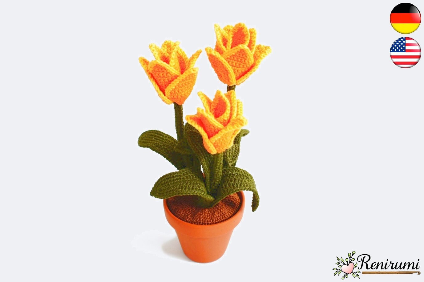 Crochet Pattern Tulip Pot Flower Renirumi - Etsy