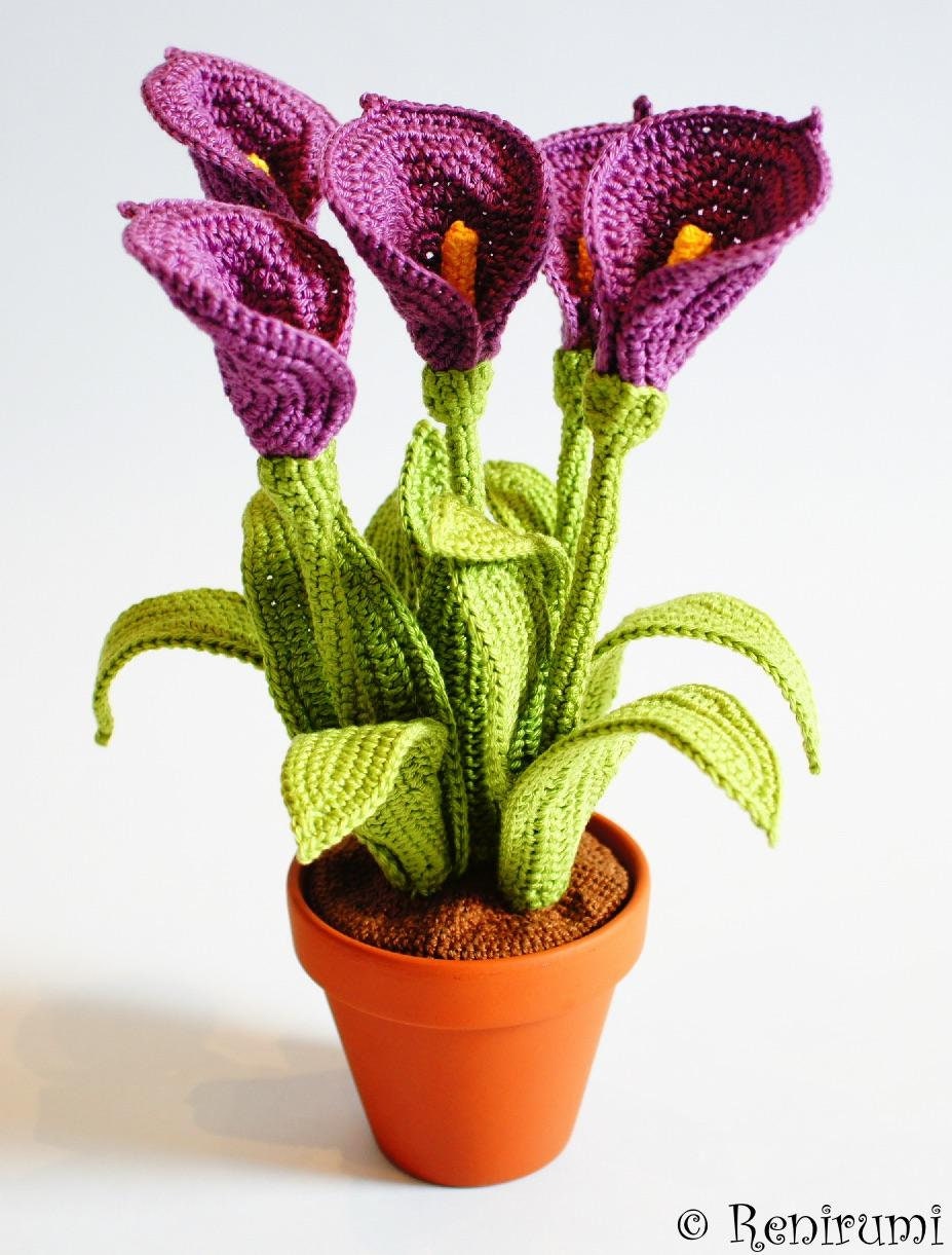 Crochet Pattern Calla Pot Flower Renirumi - Etsy