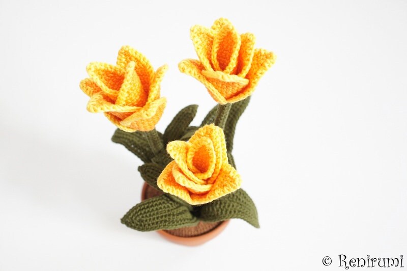 Crochet Pattern Tulip Pot Flower Renirumi - Etsy