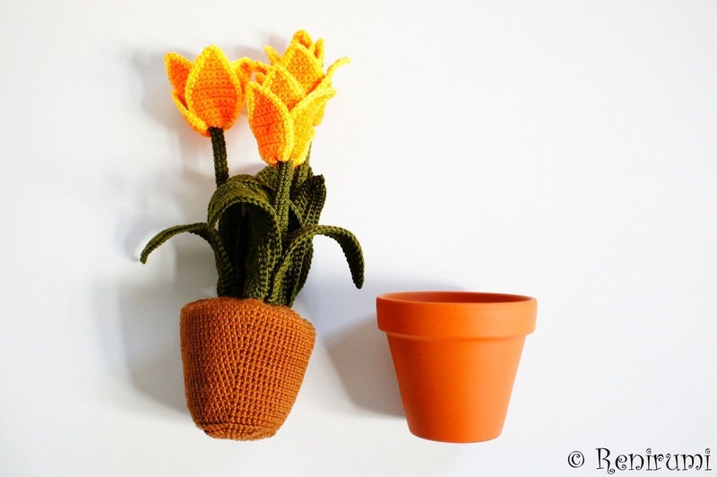Crochet Pattern Tulip Pot Flower Renirumi - Etsy