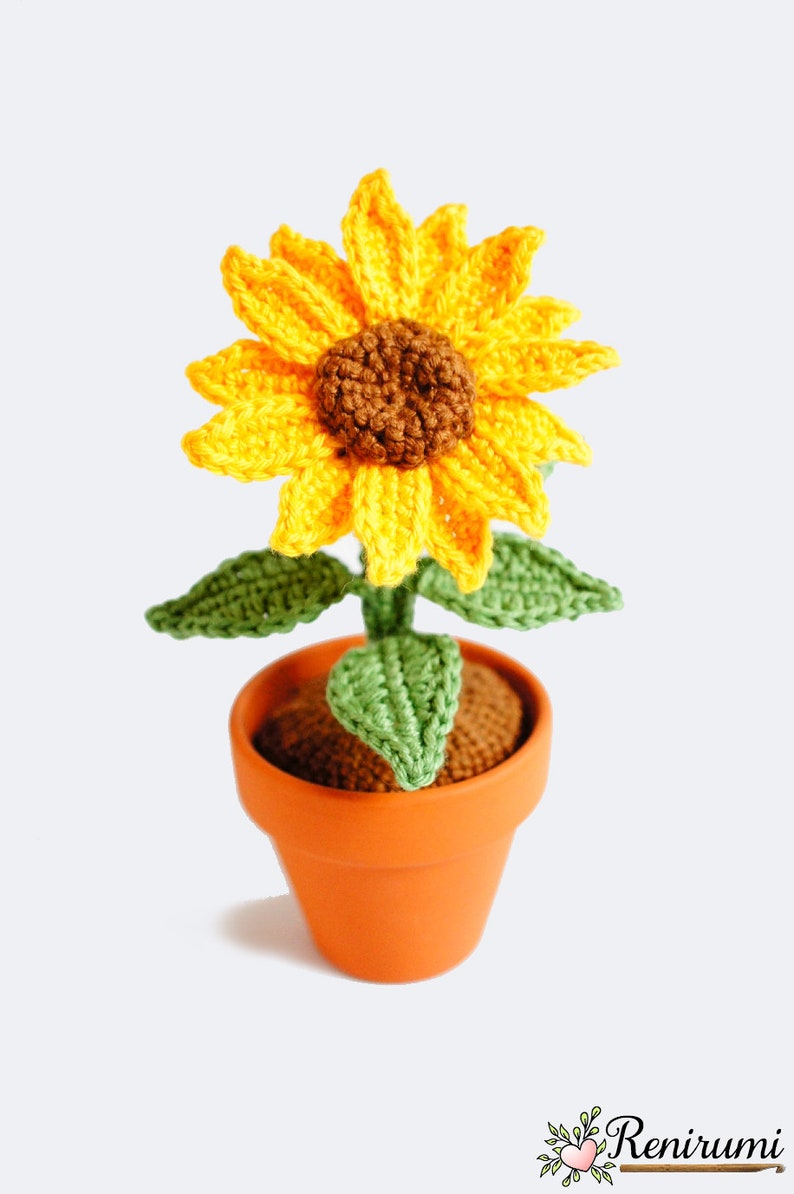 Crochet Pattern Sunflower Pot Plant Renirumi - Etsy