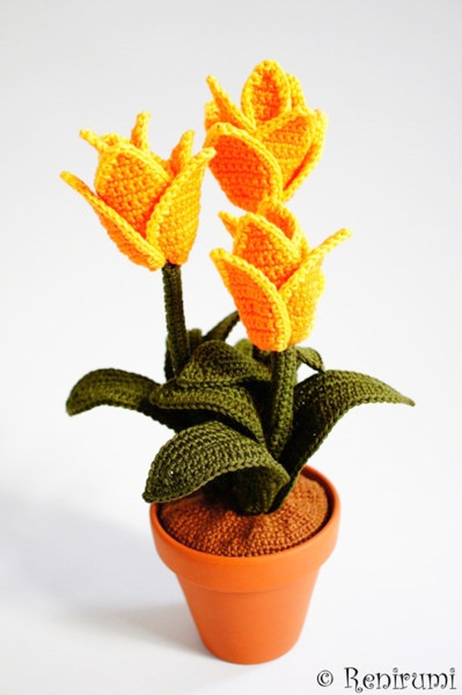Crochet Pattern Tulip Pot Flower Renirumi - Etsy