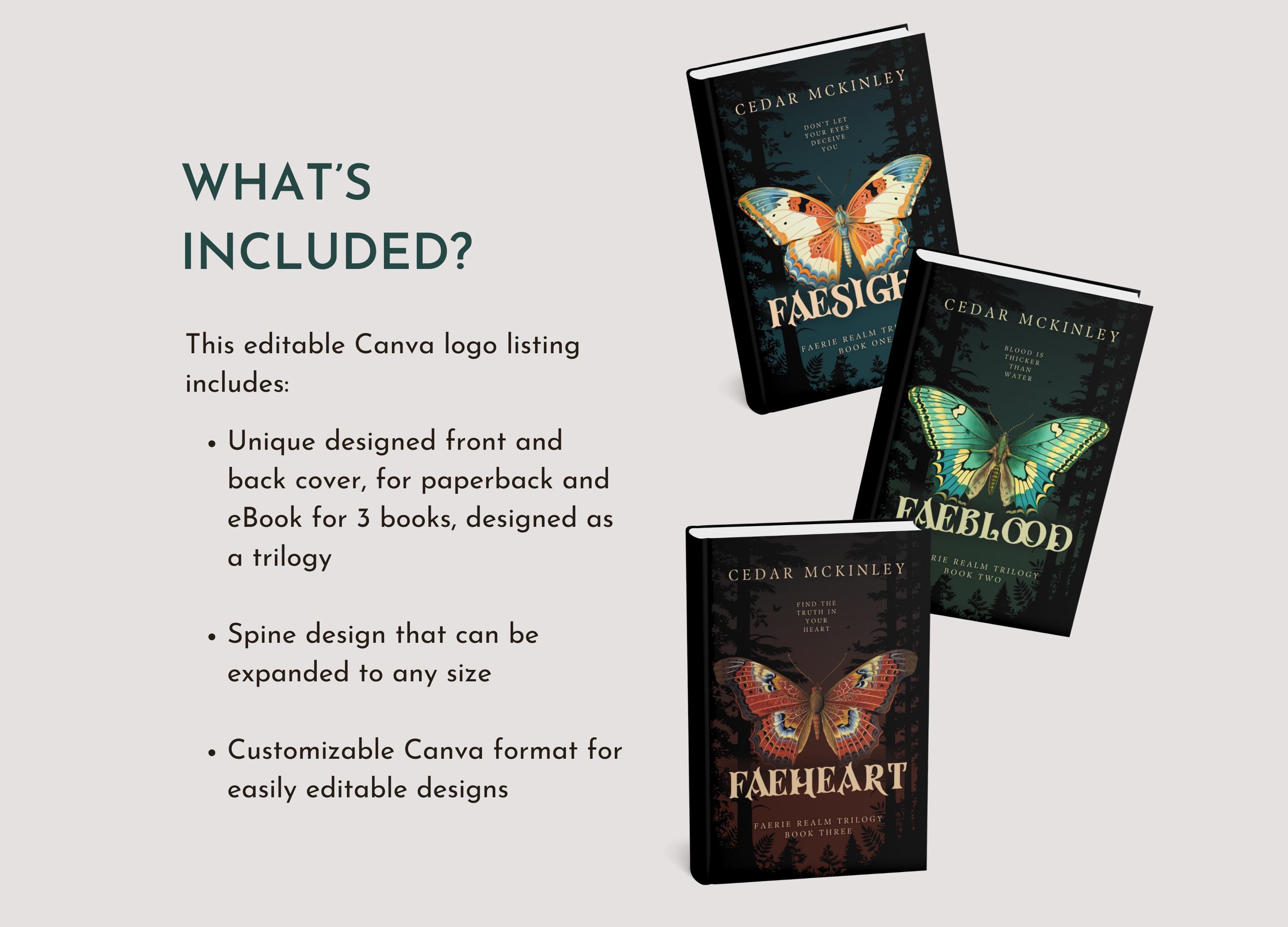 Butterfly Forest Fae Trilogy Book Cover Templates | Canva Template ...