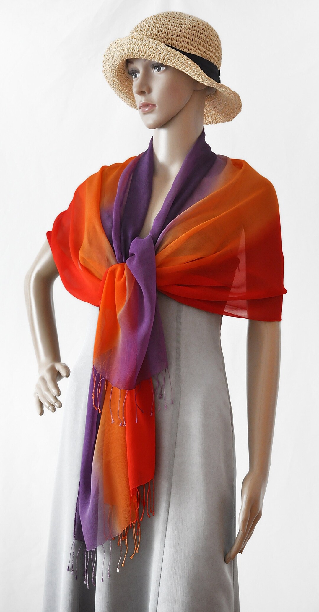 Seidenschal, Schal aus Seide, Crinkle Chiffon mit Fransen, Stola ...
