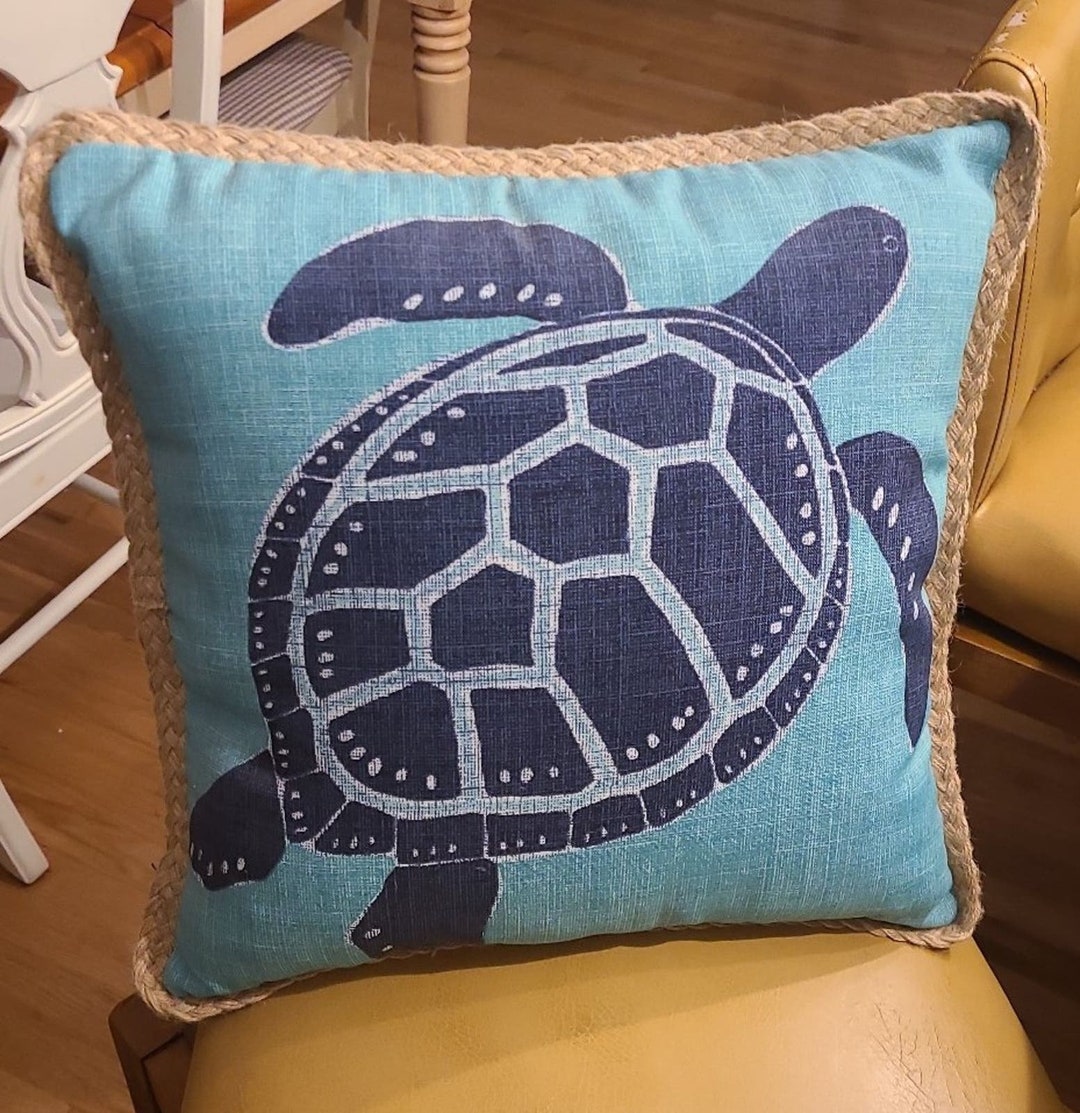 Sea Turtle Pillow With Tan Rim - Etsy