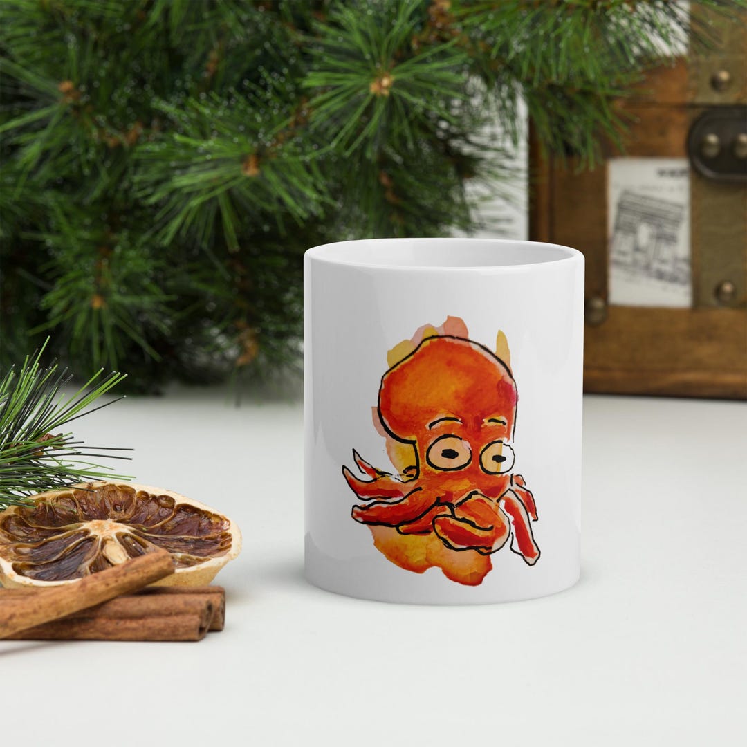 Derpy Octopus Mug Original Watercolor and Ink Drawing Sea Creature ...