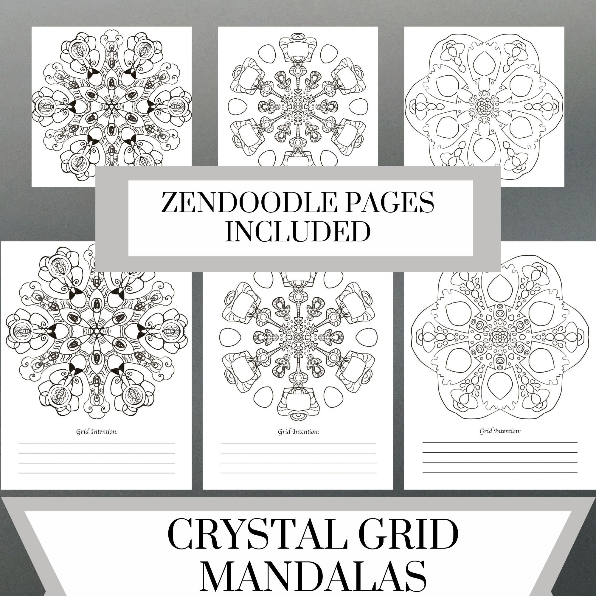 Digital Printable PDF Crystal Grid Mandala Set With Coloring Pages ...