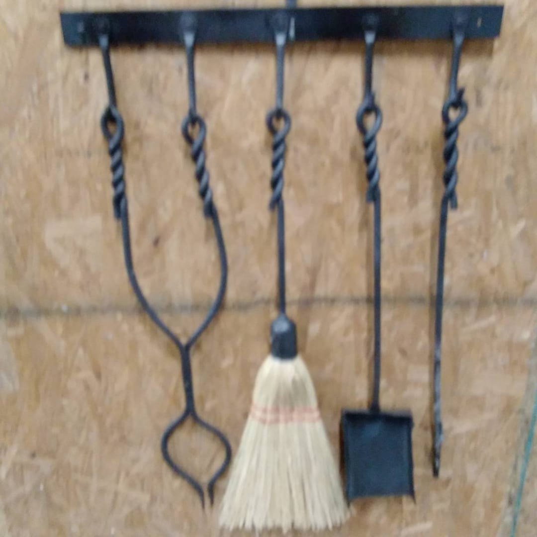 Full Fireplace Set of Tools With Hanger. Handmade by Blacksmith - Etsy
