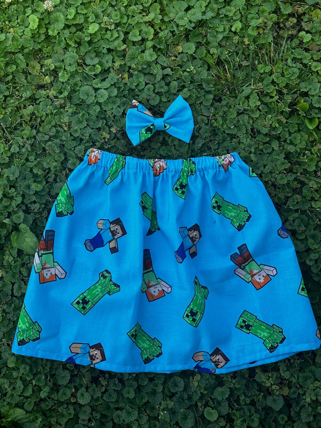 Minecraft Skirt and Bow, Video Game Skirt, Minecraft Birthday Outfit ...