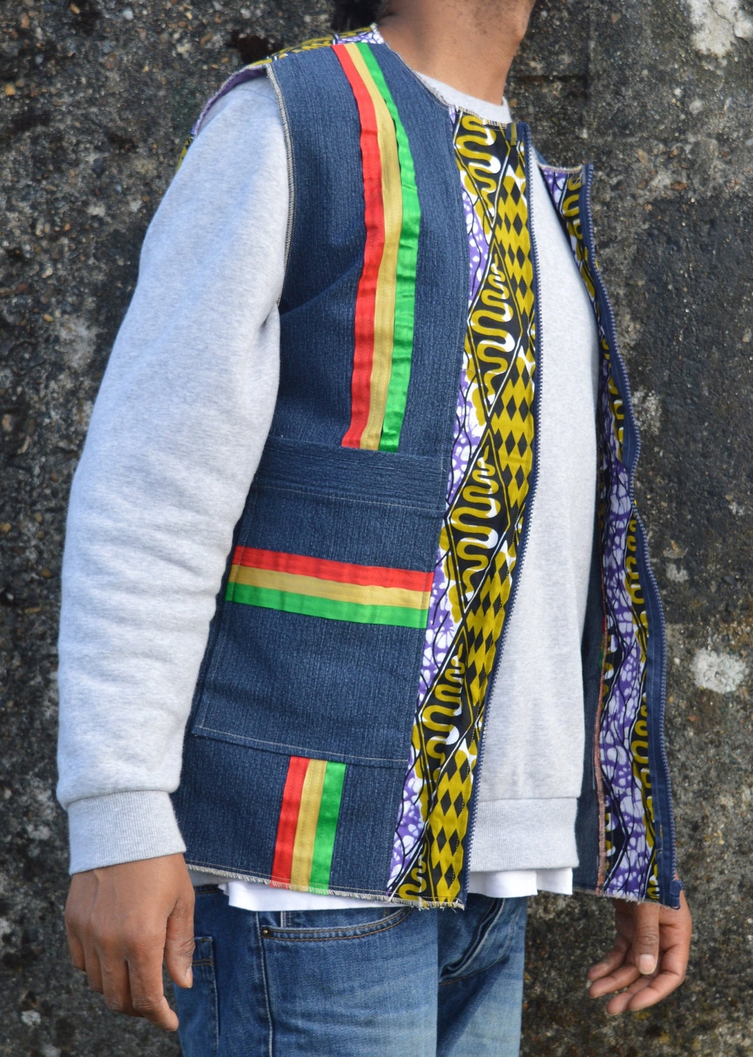 African Print Denim Vest, Africa Vest, Unisex African Clothing, African ...