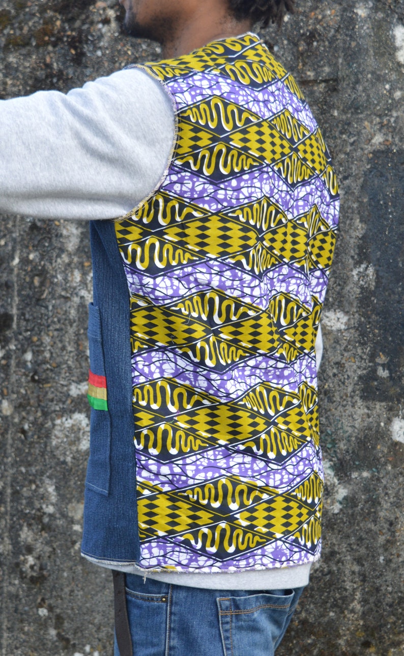 African Print Denim Vest Africa Vest Unisex African | Etsy