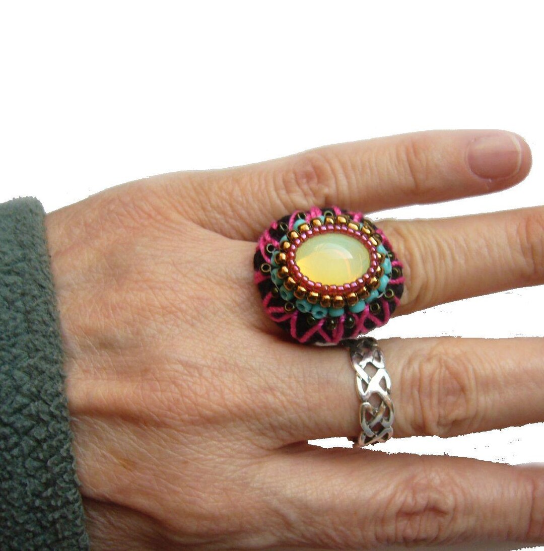 Crochet Ring, Cotton Ring, Fluffy Ring, Gift for Woman, Textile Jewelry ...