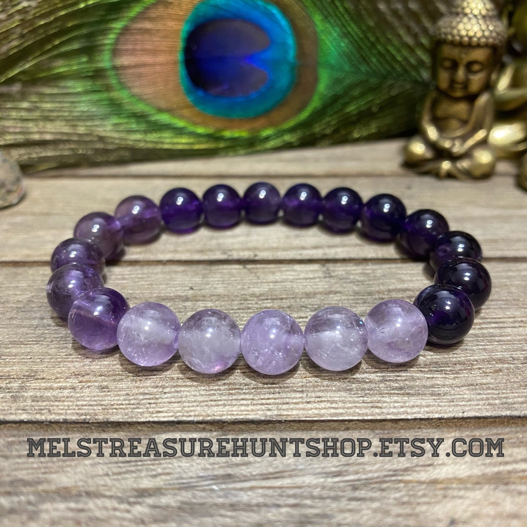 Ombré Amethyst Bracelet: Genuine Lavender to Dark Purple Bead Bracelet ...
