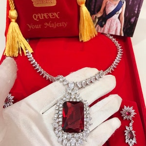 Luxury Ruby and Diamond Jewelry Set, Inspired by Queen, Ruby Necklace ...