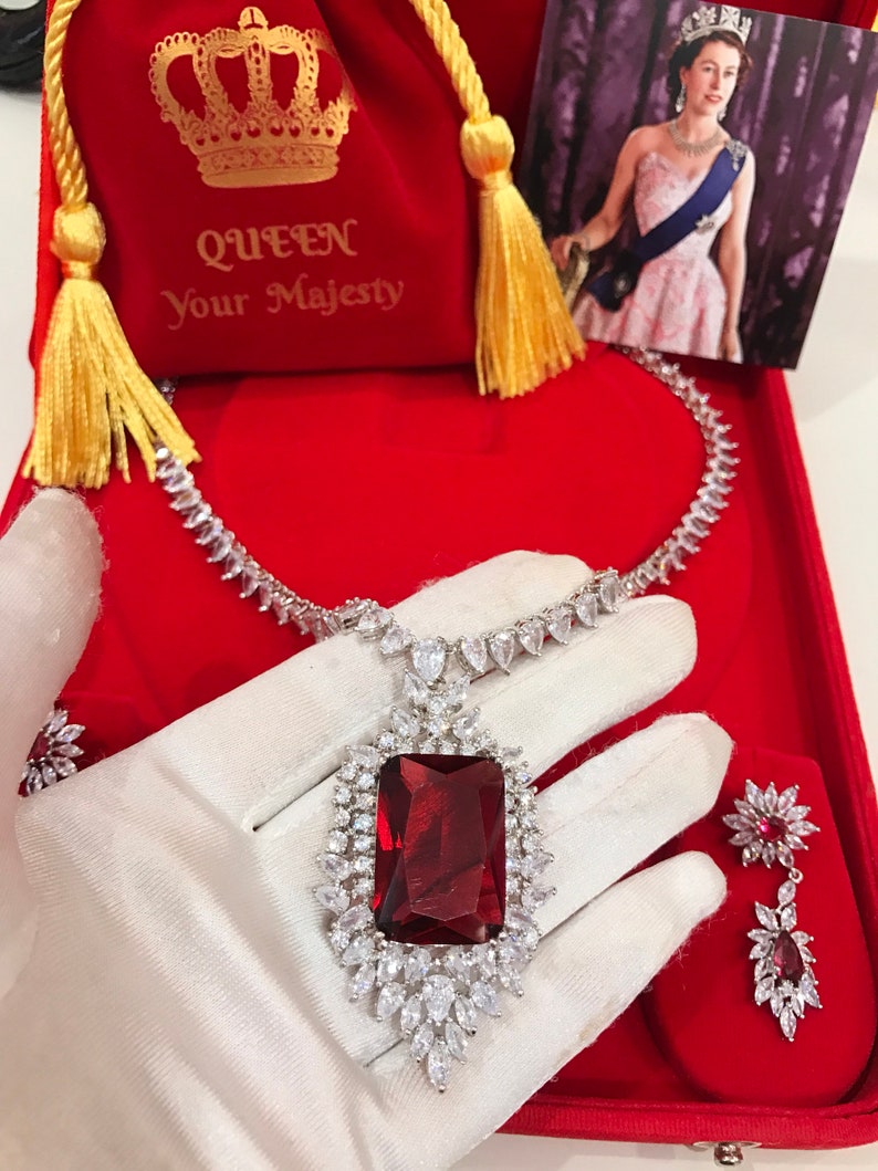 Luxury Ruby and Diamond Jewelry Set, Inspired by Queen, Ruby Necklace ...