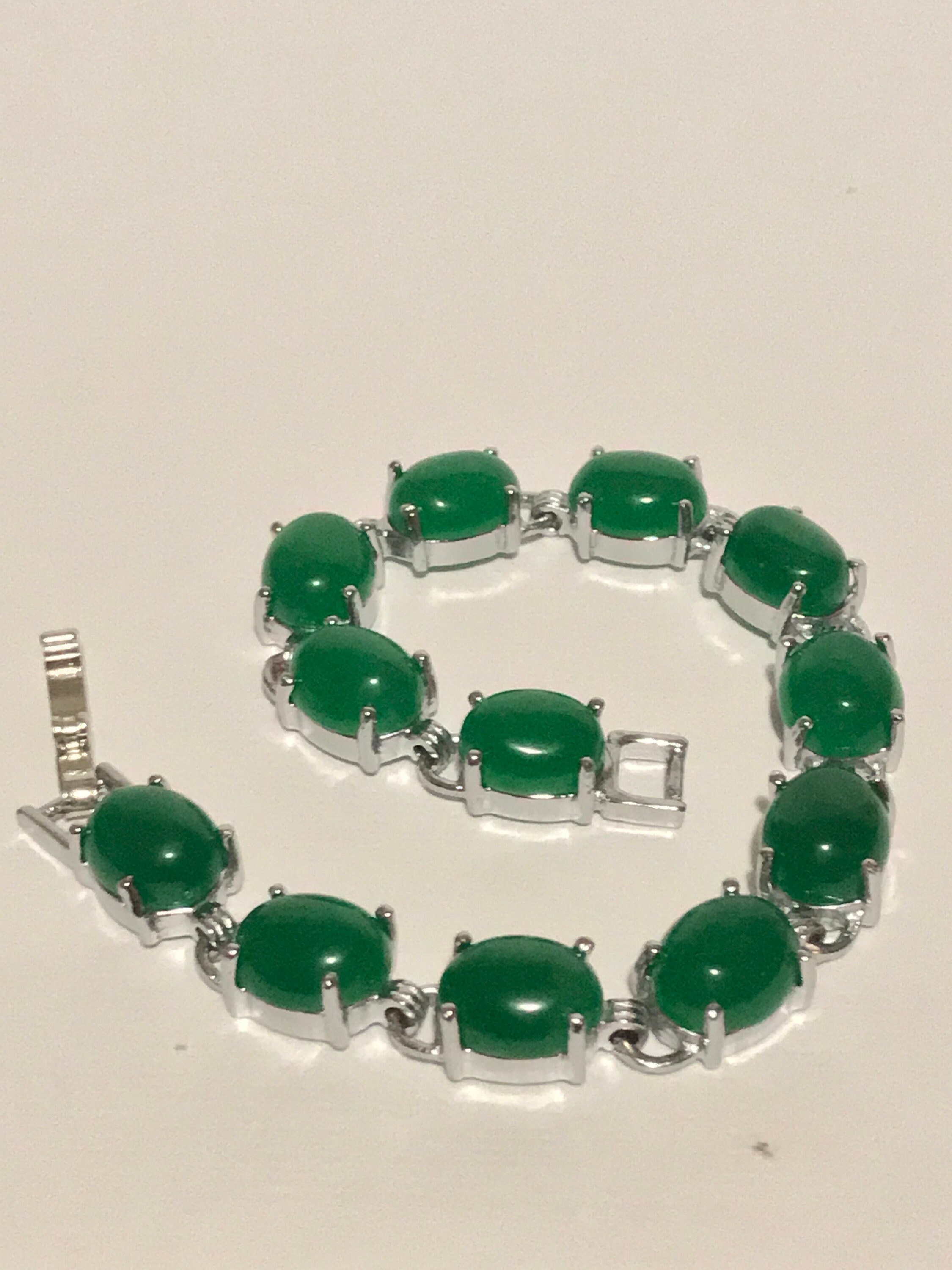 Imperial Jade Bracelet, Stunning Royale Jadeite Emerald Bracelet Silver ...
