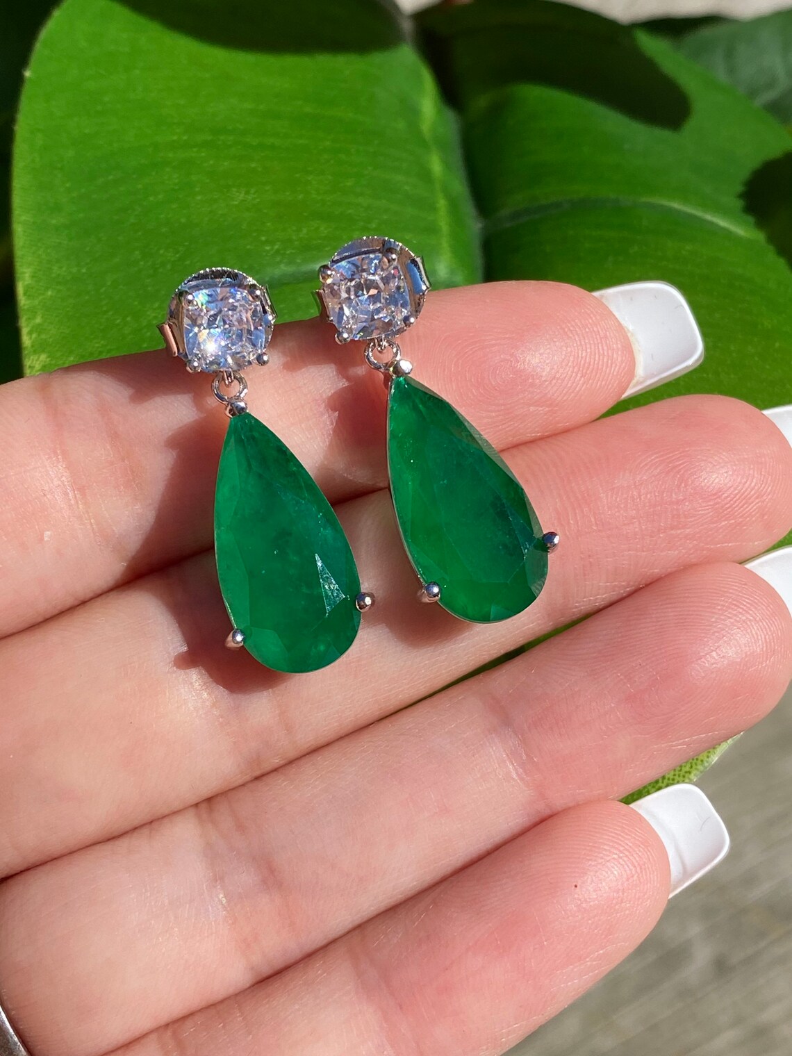 Vibrant Green Natural Emerald Dangle and Drop Earrings | Etsy